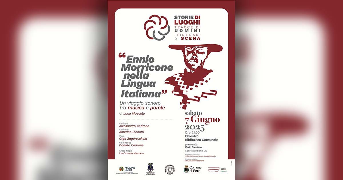 Sora: Luca Mascolo presenta "Ennio Morricone nella lingua italiana, omaggio tra musica e parole"